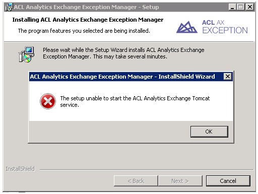 EM Install Error: "The setup is unable to start the ACL Analytics Exchange Tomcat service"