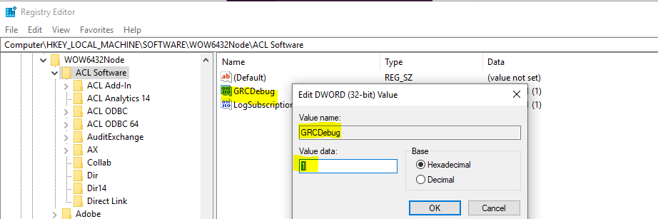 Generating debug logs for the connection between ACL for Windows and HighBond