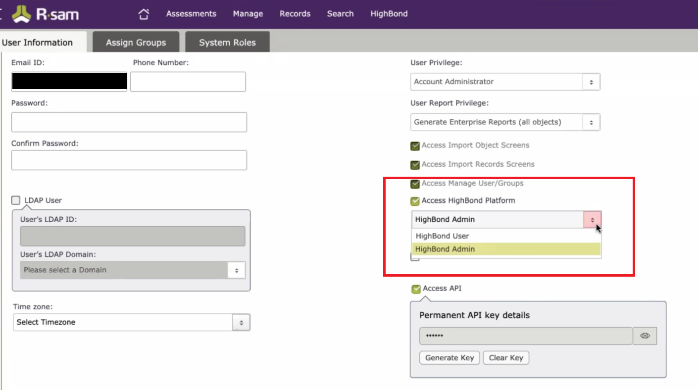 RSAM users can access HighBond Platform through RSAM module