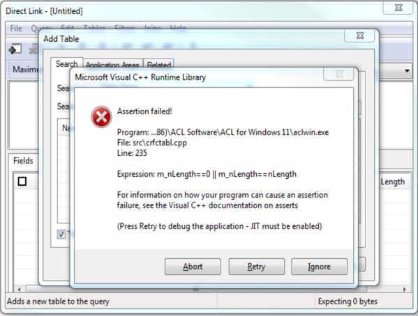Direct Link Error: "Assertion Failed"