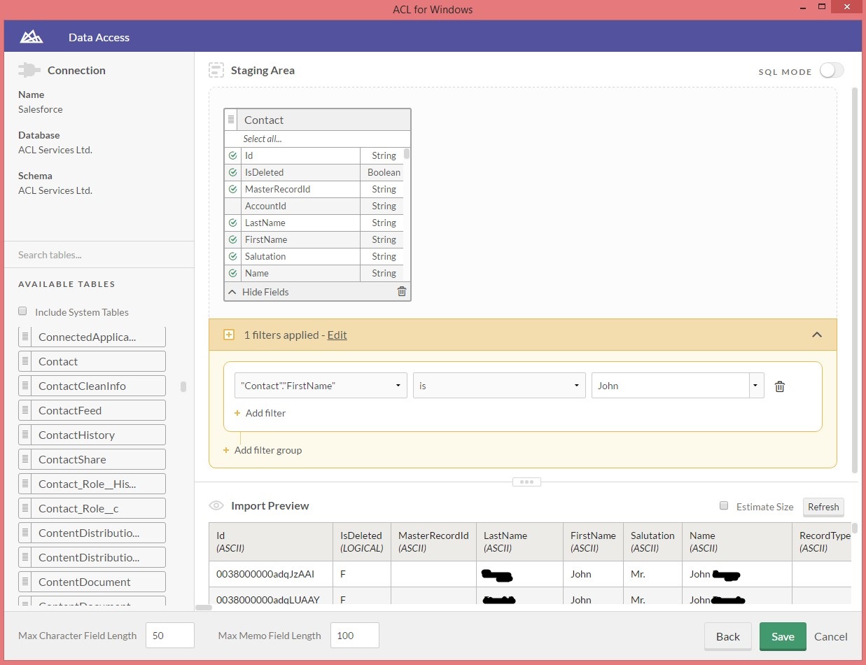 Import Salesforce Data Into Acl Analytics
