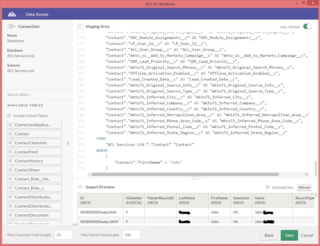 Import Salesforce Data Into Acl Analytics