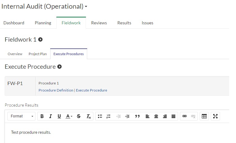 Show Procedure Results in a report for Workplan project type