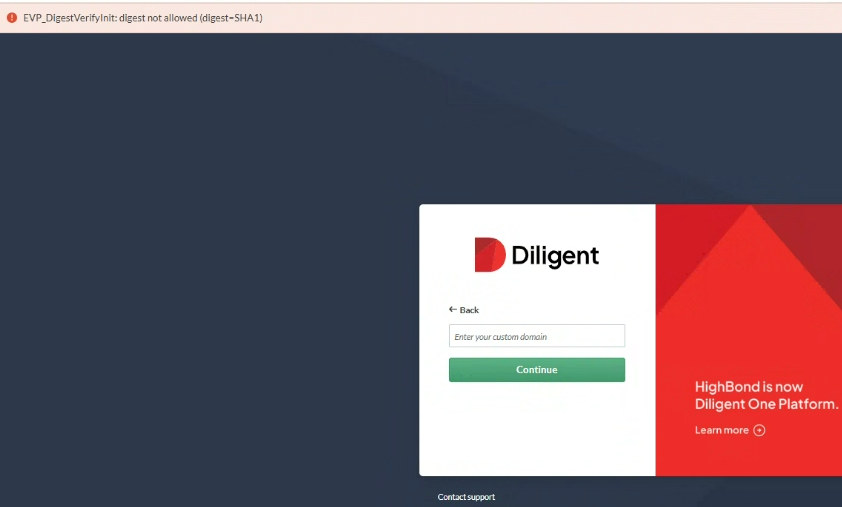 Resolving EVP_DigestVerifyInit: digest not allowed (digest=SHA1) Error in Launchpad SSO